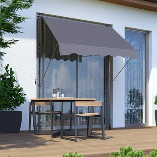 Manual Retractable Awning Canopy-78'' Non-Screw Outdoor Sun Shade Cover ...